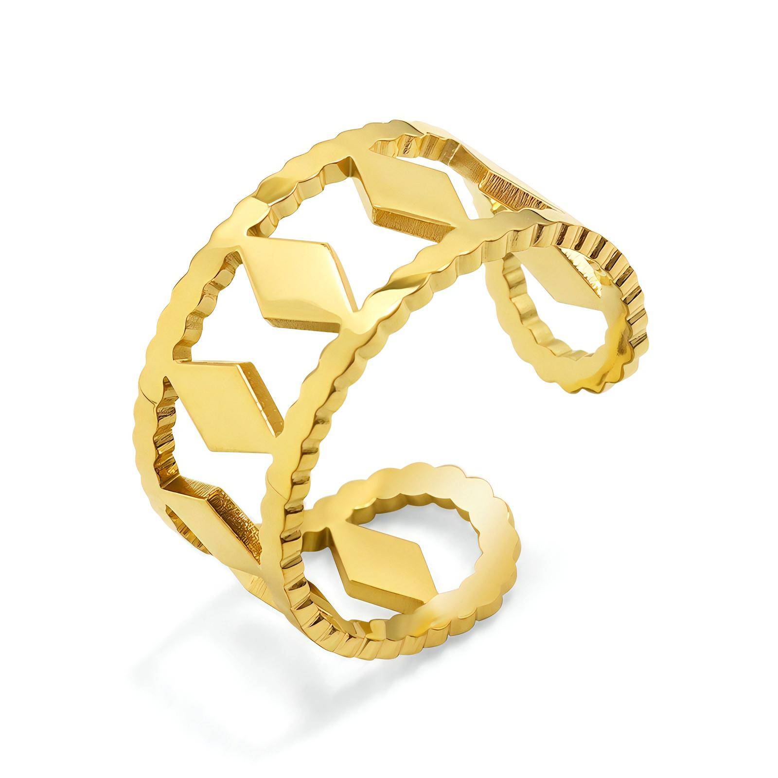 18K gold plated Stainless steel "Rhombus" finger ring, Intensity SKU ...
