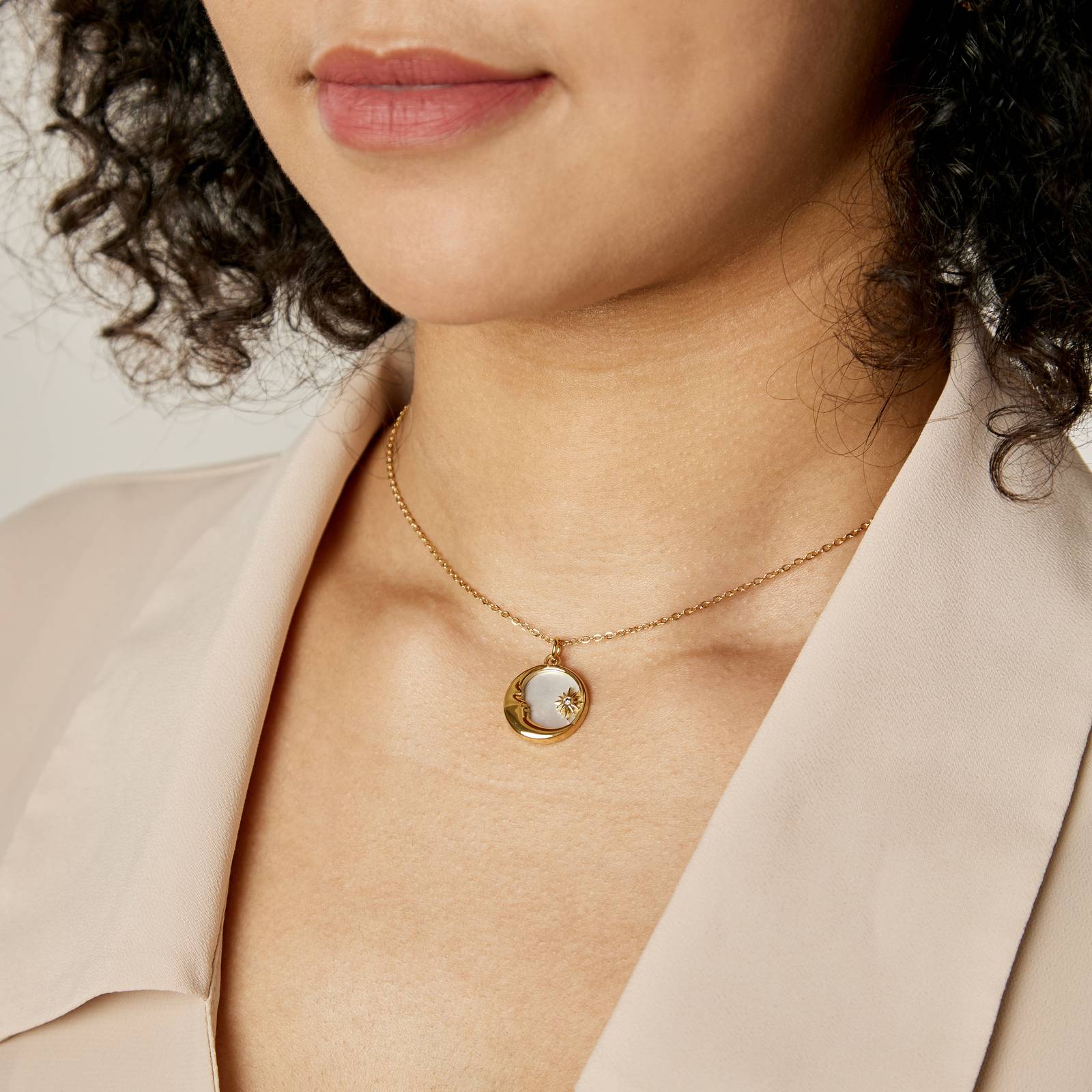 18K gold plated Stainless steel "Moon and star" necklace, Intensity SKU ...