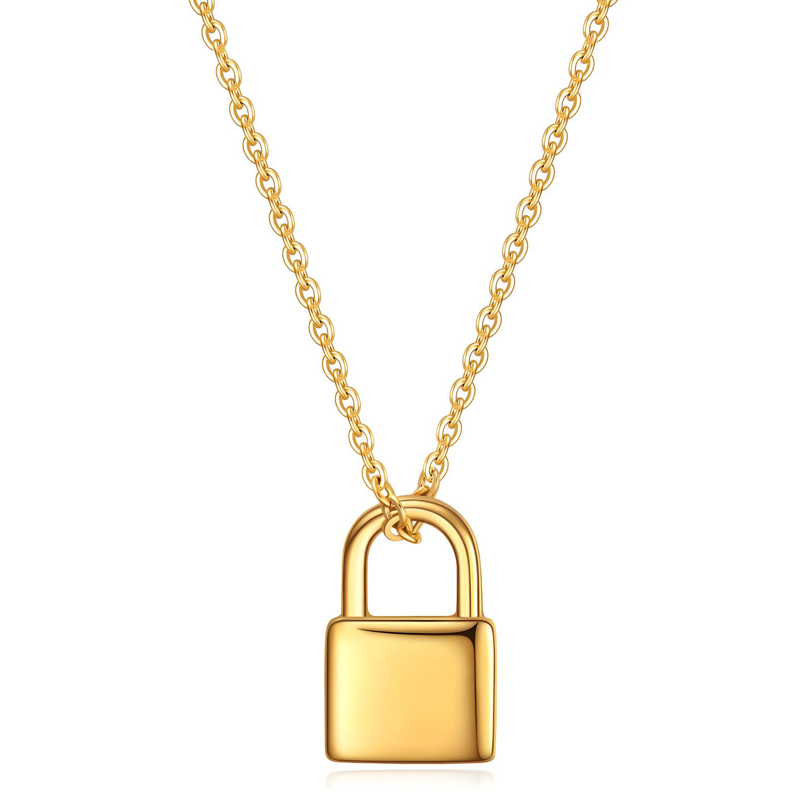 18K gold plated Stainless steel "Lock" necklace, Intensity SKU #86693-0 ...