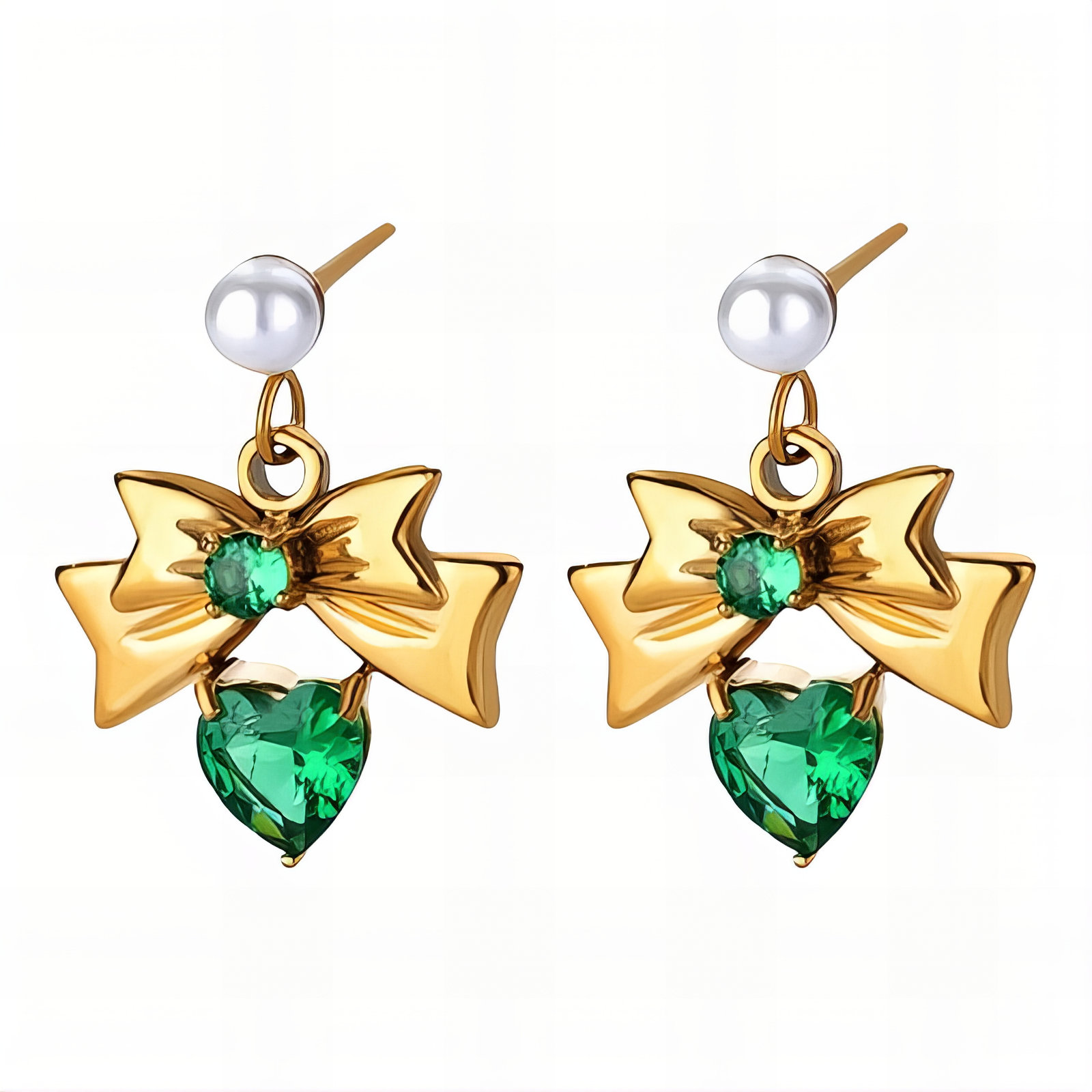 "Hearts and bows" Earrings, 18K Gold Plated Steel SKU #90188-0 ...