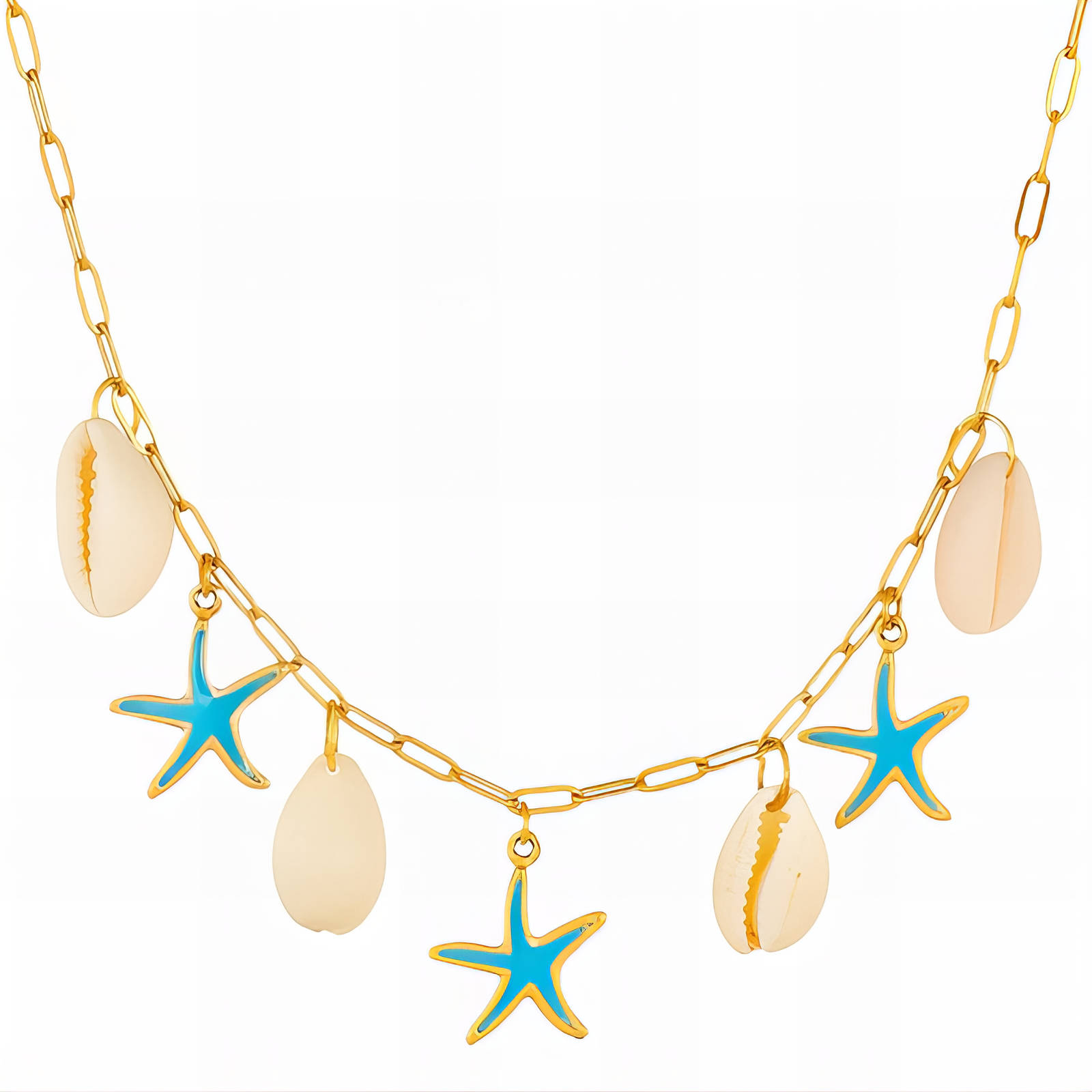 "Starfish And Seashell" Necklace, 18K Gold Plated Steel SKU #90833-0 ...