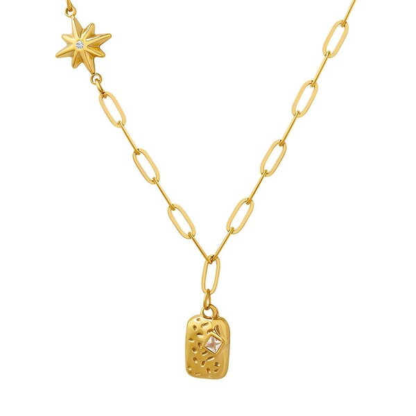 18K gold plated Stainless steel "Moon and star" necklace, Intensity SKU ...